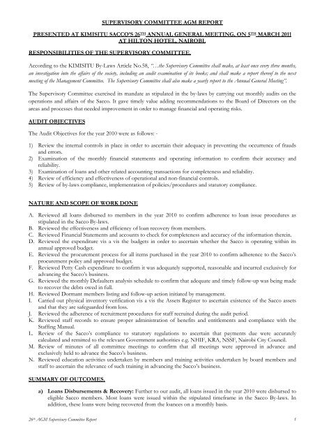 26th AGM Supervisory Committee Report - Kimisitu Sacco