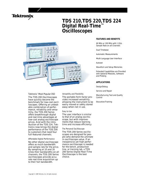 TDS 210,TDS 220,TDS 224 Digital Real-Time Oscilloscopes