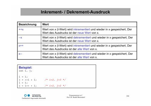 Inkrement- / Dekrement-Au