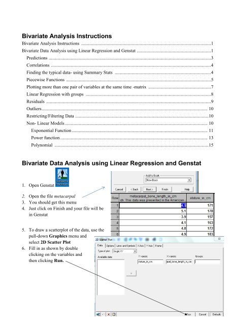 Bivariate Data Analysis using Linear Regression and Genstat