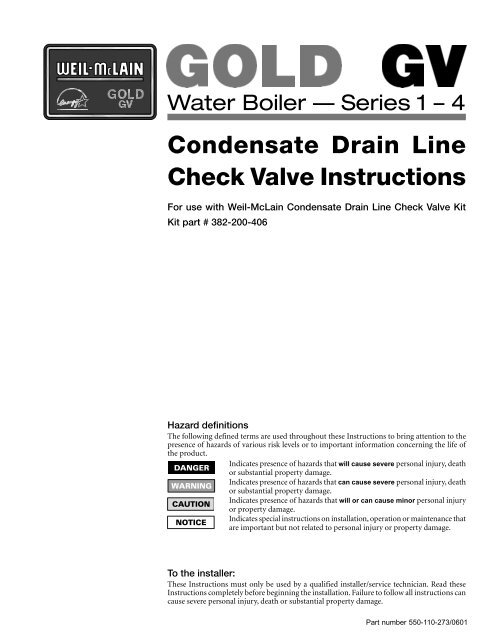 Condensate Drain Line Check Valve Instructions - Weil-McLain