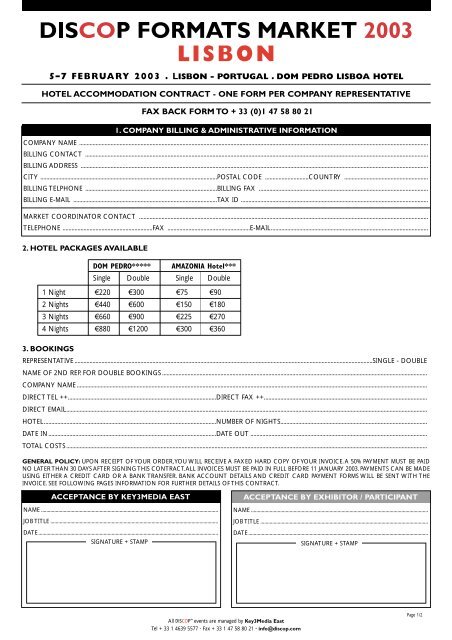 hotel reservation form - Discop
