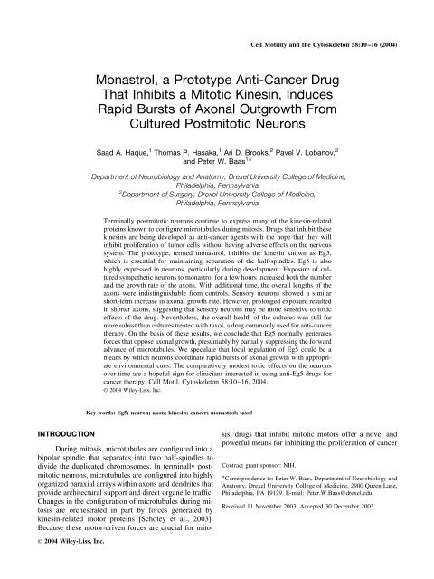 Monastrol, a Prototype Anti-Cancer Drug That Inhibits a Mitotic ...