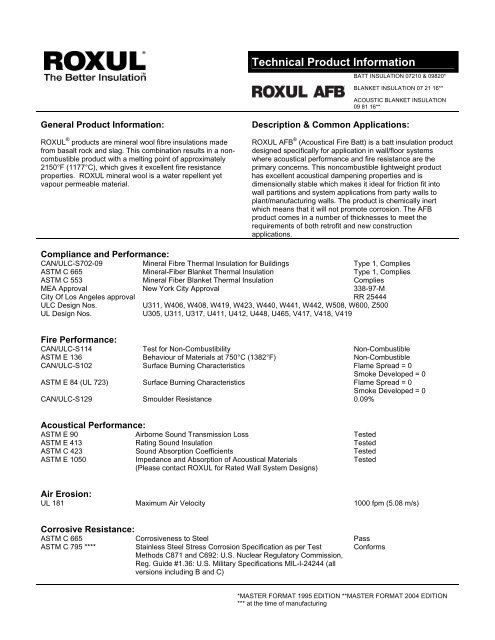 Technical Data Sheet - Roxul