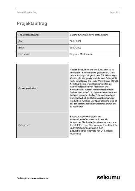 Beispiel Projektauftrag (pdf, 66,9 KB) - Seikumu