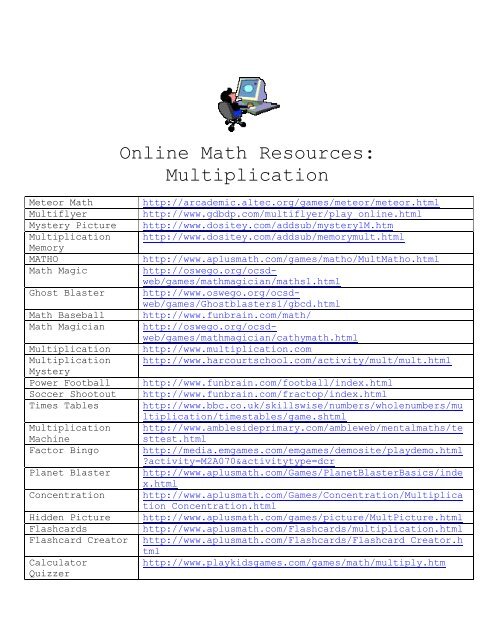 Online Math Resources: Multiplication