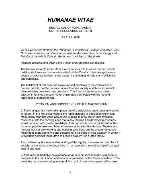 HUMANAE VITAE - The Catholic Primer