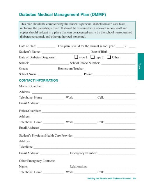 Diabetes Medical Management Plan
