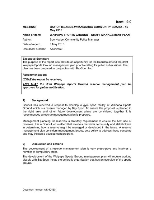draft management plan - Far North District Council