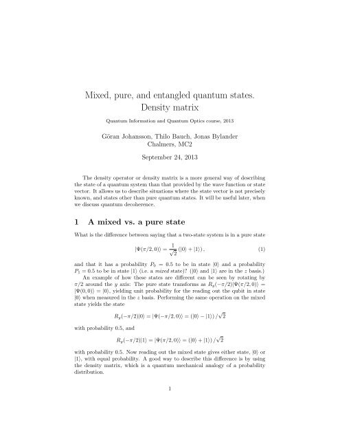 Mixed, pure, and entangled quantum states. Density matrix