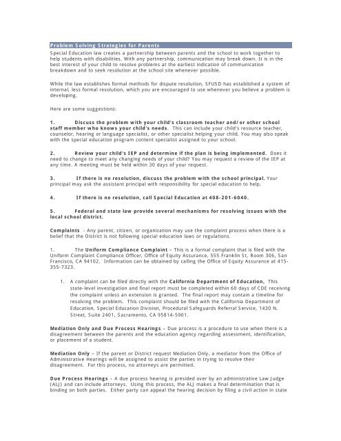 Problem Solving Strategies for Parents