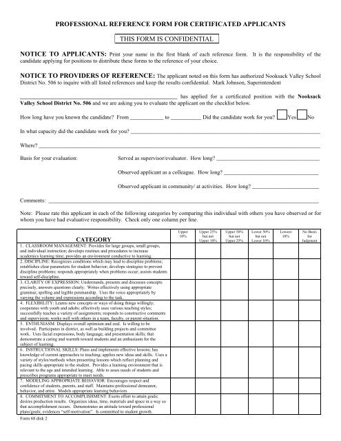 Professional Reference Form - Nooksack Valley School District
