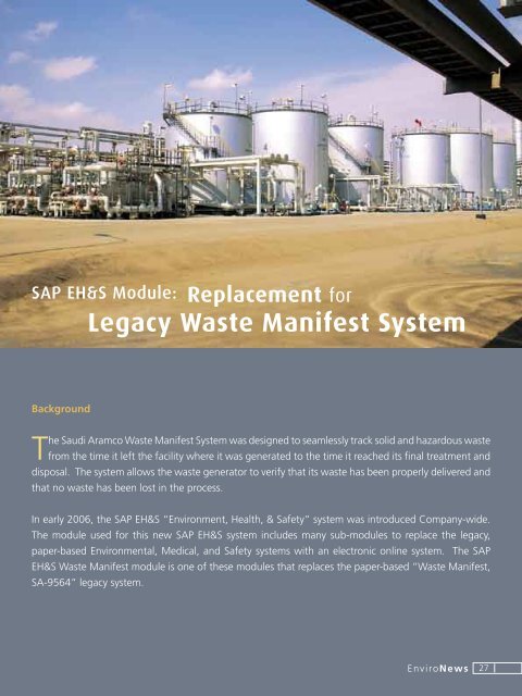EH&S Module: Replacement for Legacy Waste ... - Saudi Aramco