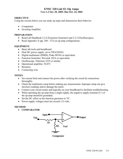 ENSC 220 Lab #2: Op Amps
