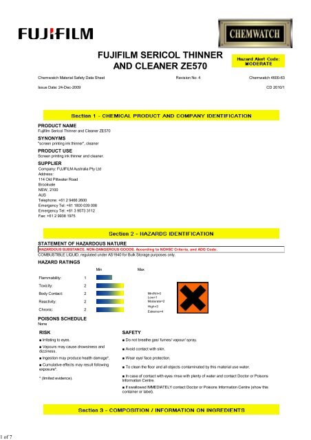 fujifilm sericol thinner and cleaner ze570 - FUJIFILM Australia