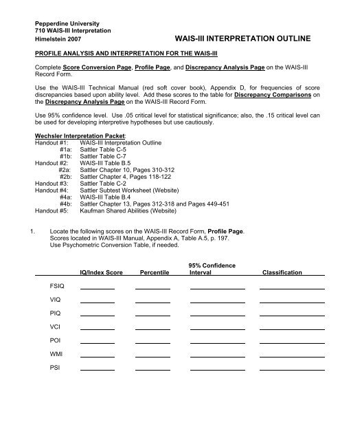 profile analysis and interpretation for the wais-iii - Pepperdine ...