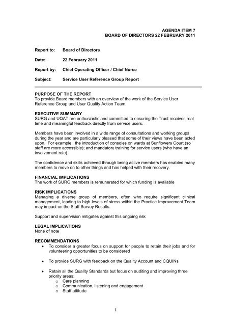 Service User Reference Group Report