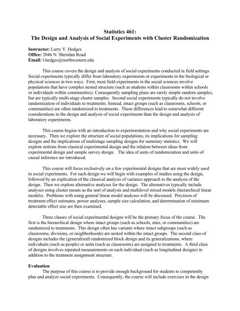 The Design and Analysis of Social Experiments with Cluster ...