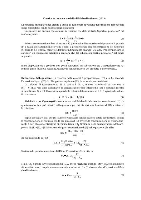 Modello di Michaelis-Menten - Alessandro Dal Maso