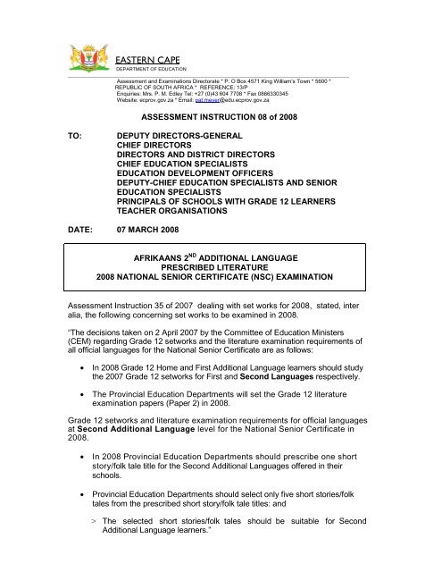 Afrikaans 2nd Additional Language Prescribed ... - Ecexams.co.za