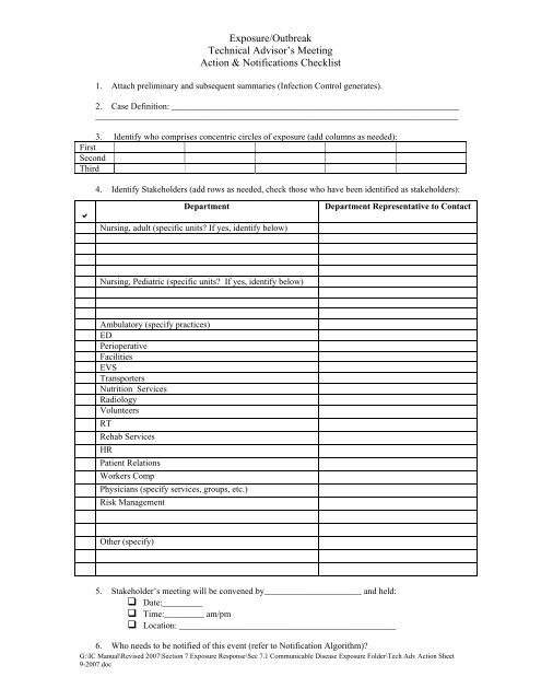 Action & Notifications Checklist - Infection Control