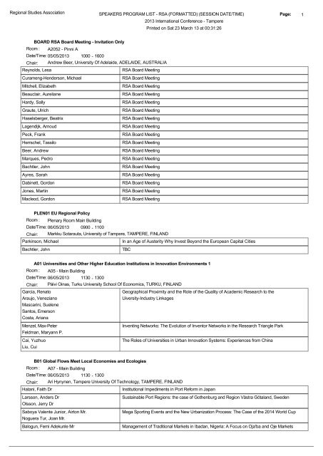 Academic Programme - Regional Studies Association