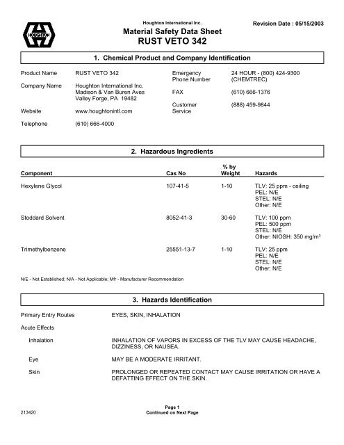 MSDS RUST VETO 342 - Quality Tools & Services, Inc.