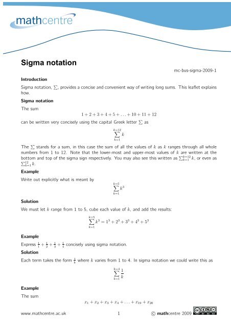 Sigma notation - Math Centre