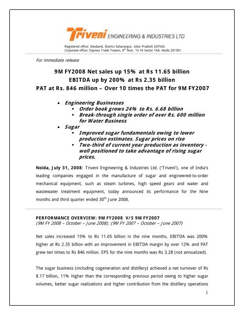 Investor Brief July 2008 - Triveni Engineering