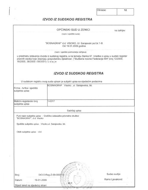 izvod iz sudskog registra izvod iz sudskog registra - CIN