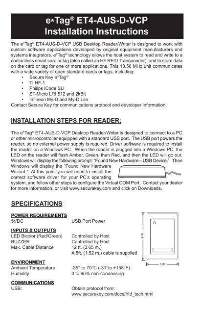 e*Tag® ET4-AUS-D-VCP Installation Instructions - Secura Key