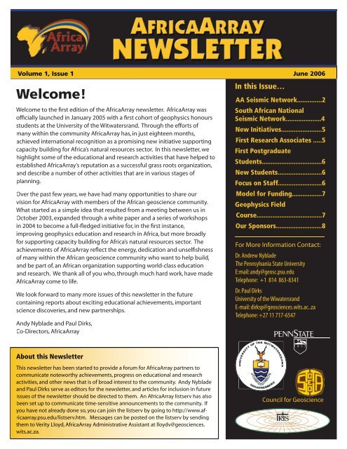 View web-optomized newsletter - AfricaArray - Penn State University
