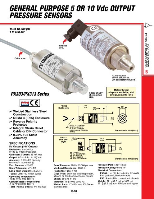 GENERAL PURPOSE 5 or 10 Vdc OUTPUT PRESSURE SENSORS
