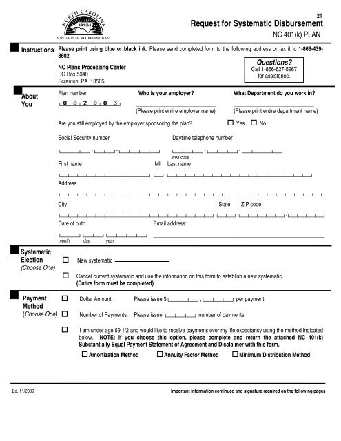 Request for Systematic Disbursement - Prudential Retirement