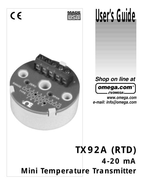 RTD Transmitter Manual - Omega Engineering
