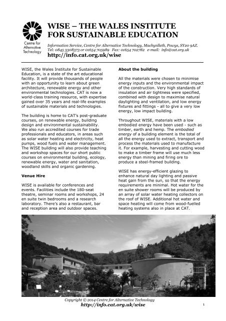 Download the our new WISE building information sheet - CAT ...