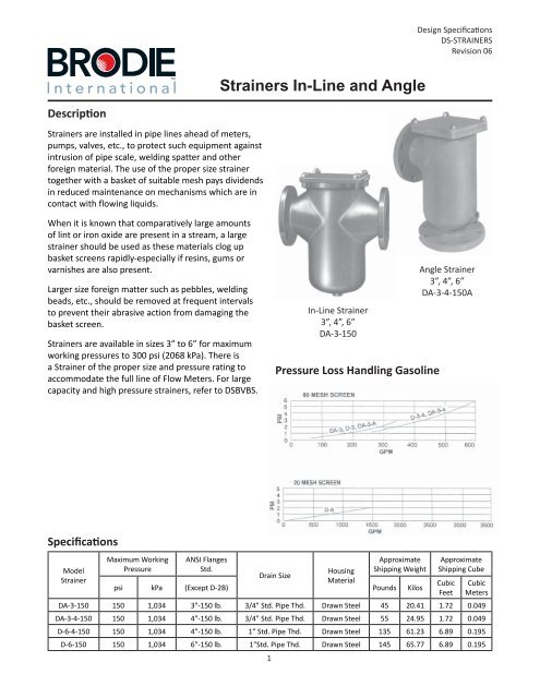 Strainers In-Line and Angle Speification Sheet