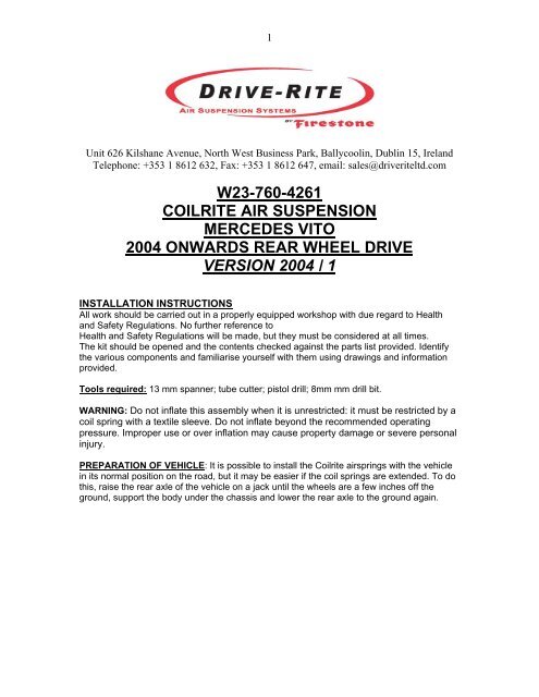 w23-760-4261 coilrite air suspension mercedes vito ... - Drive-Rite