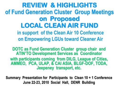 Fund Generation Cluster - Environmental Management Bureau