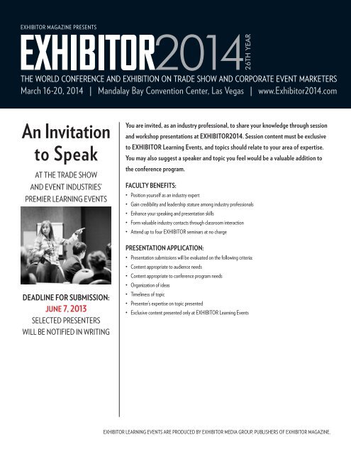 download the Call for Presentations form (PDF) - Exhibitor Magazine