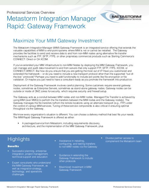 Metastorm Integration Manager Rapid: Gateway Framework