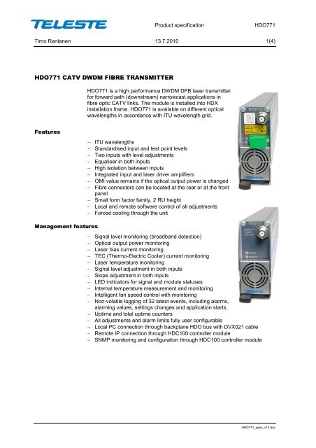 Product specification - HFC Technics