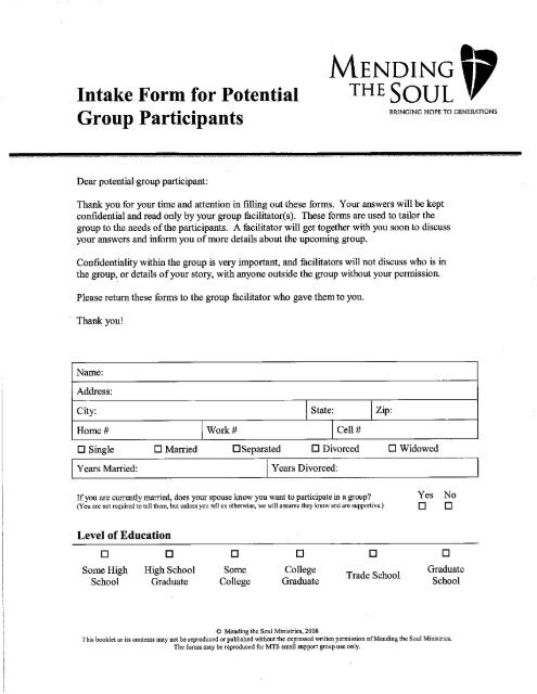 Intake Form - Scottsdale Bible Church
