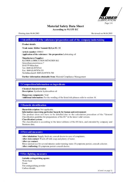 Material Safety Data Sheet - Maxlube.it
