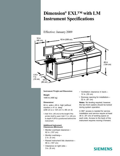 Dimension® EXL™ with LM Instrument Specifications - Siemens ...