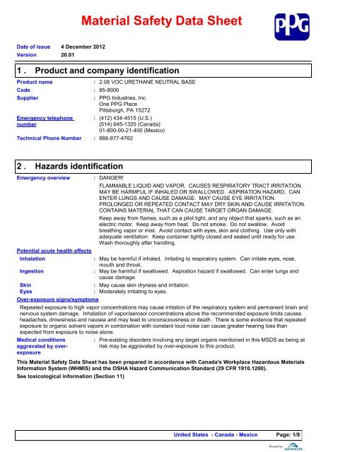 Material Safety Data Sheet