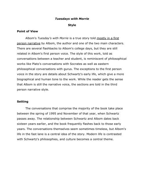 Tuesdays with Morrie Style Point of View Albom's Tuesday's with ...