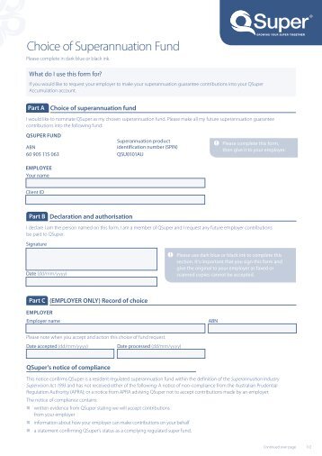 Choice of superannuation fund Standard choice form â information ...