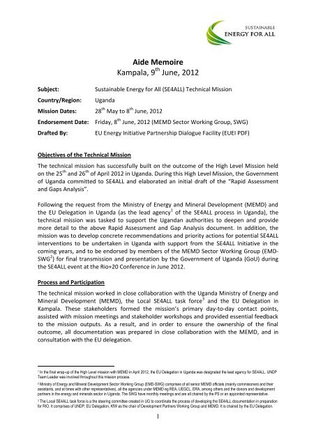 Aide Memoire - EUEI Partnership Dialogue Facility (PDF)