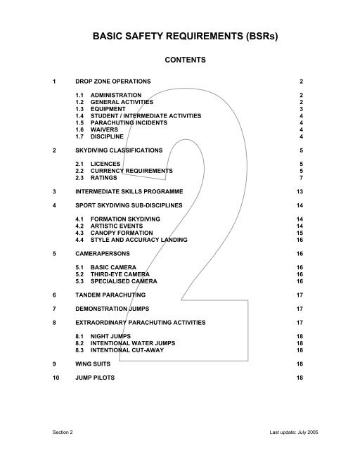 BASIC SAFETY REQUIREMENTS - Parachute Association of South ...
